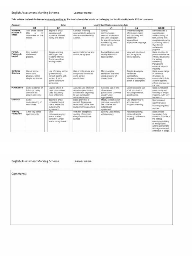 Free Writing Mark Scheme | PDF