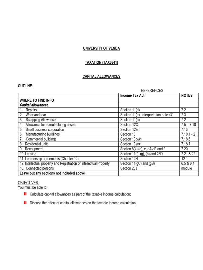 Capital Allowances in Taxation Guide | PDF | Tax Deduction | Expense