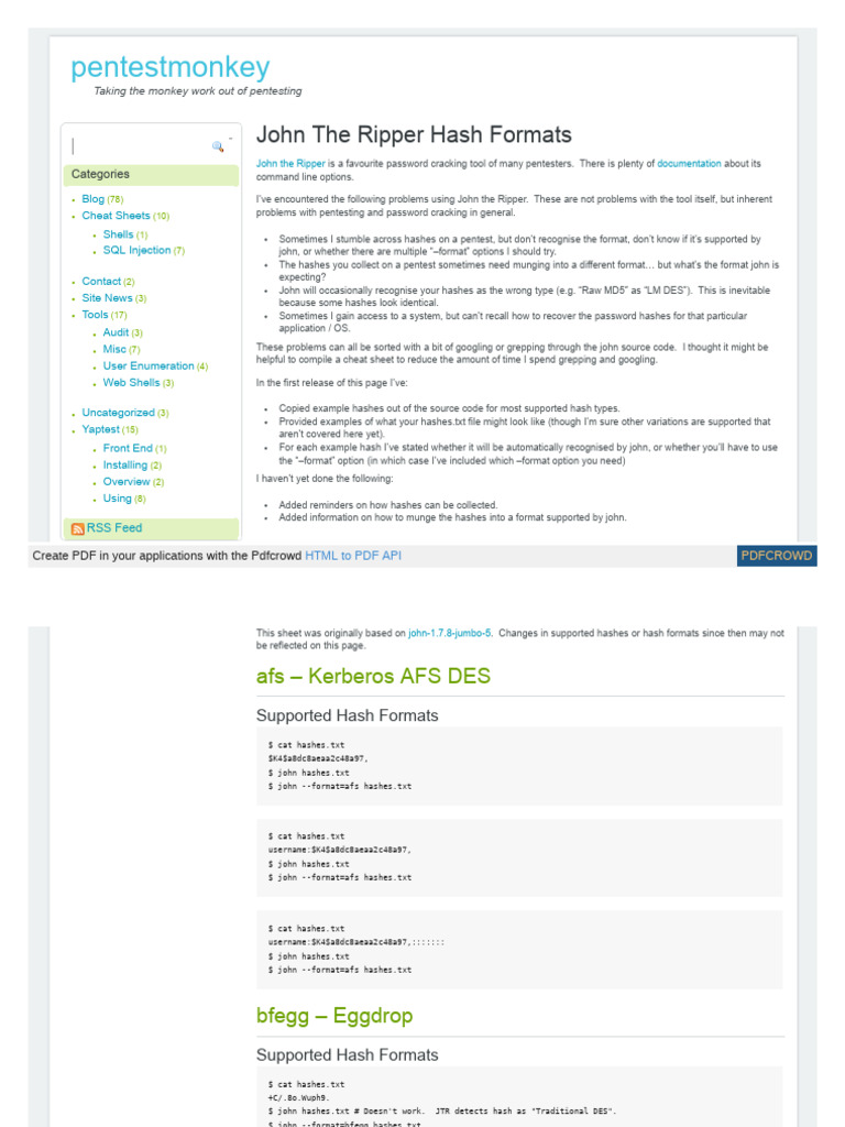 Cracking John The Ripper Full Hash Formats | PDF | Secure Communication ...
