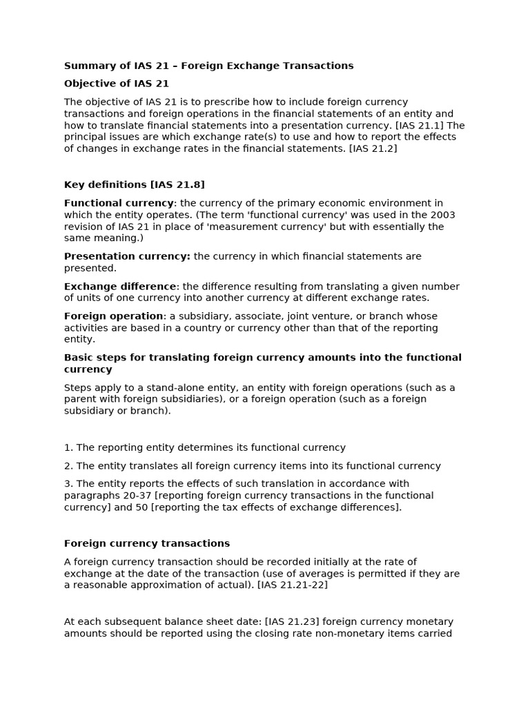 Summary of IAS21 Foreign Exchange Trasactions 2024 | PDF ...