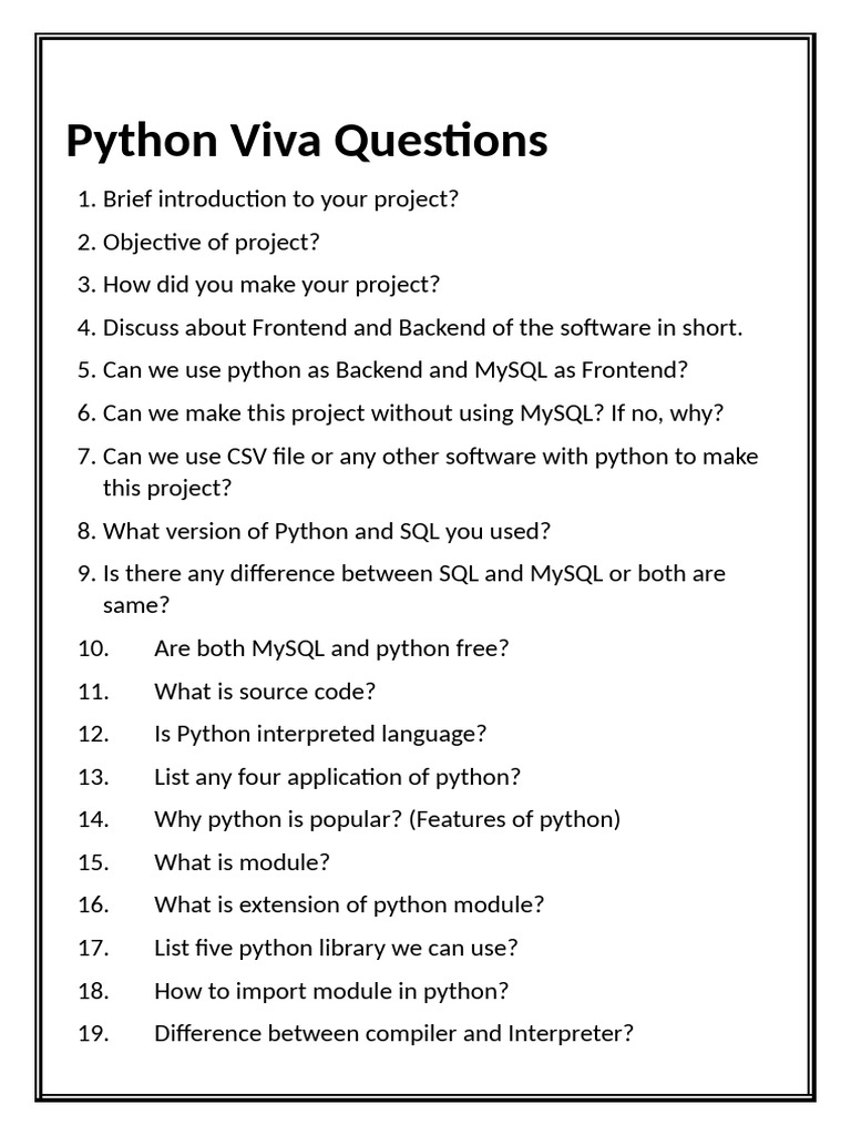Python Viva Questions | PDF | Python (Programming Language) | My Sql Python Viva Questions | PDF | Python (Programming Language) | My Sql