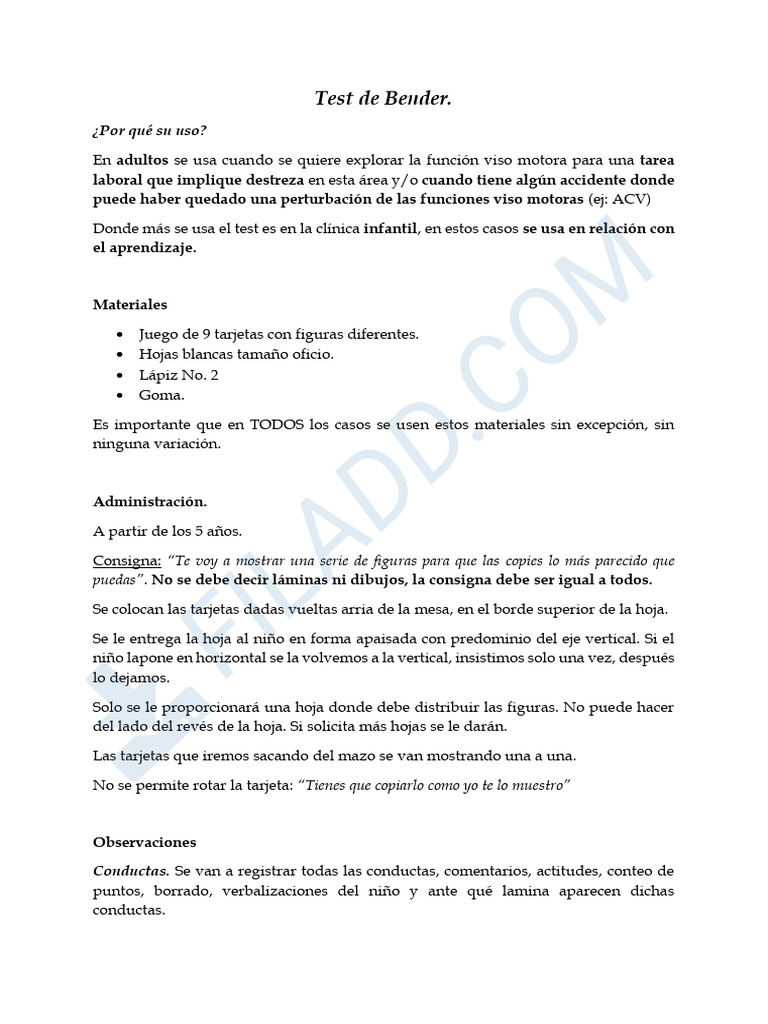 Test de Bender: Guía de Administración y Evaluación | PDF