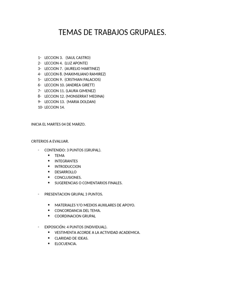 Temas de Trabajos Grupales | PDF
