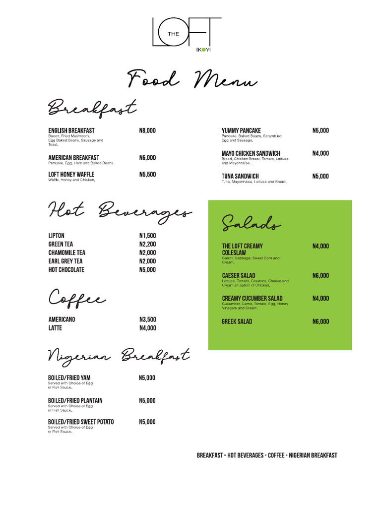 The Loft Adjusted Food Menu | PDF