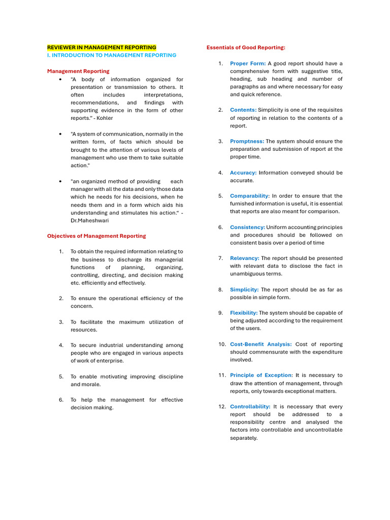 REVIEWER-IN-MANAGEMENT-REPORTING | PDF | Information | Microsoft Excel