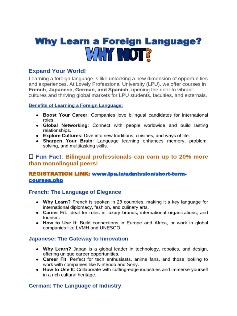 Why Learn A Foreign Language | PDF | Foreign Language | Linguistics