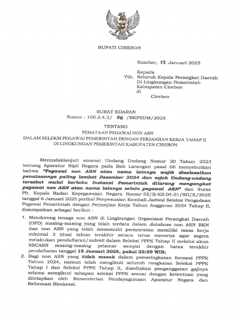 Surat Edaran Penataan Pegawai Non Asn Tahap II Tahun 2025 | PDF