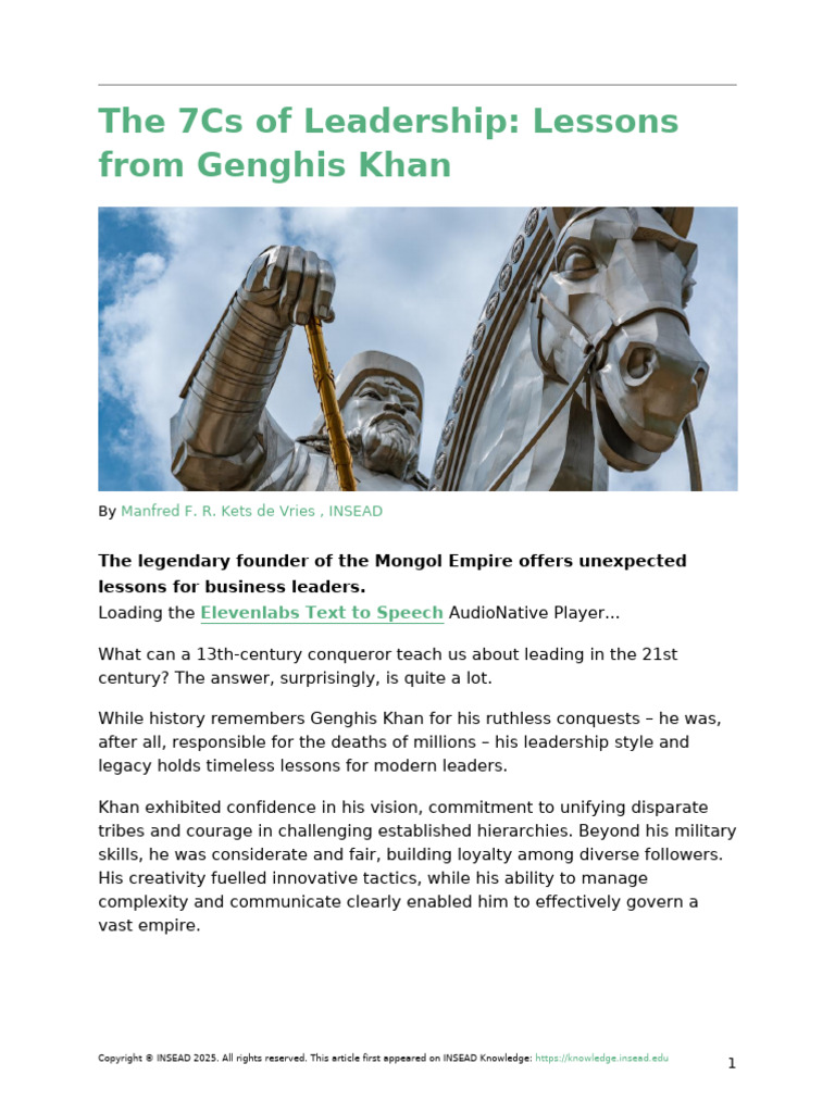 The 7Cs of Leadership Lessons from Genghis Khan | PDF | Genghis Khan ...