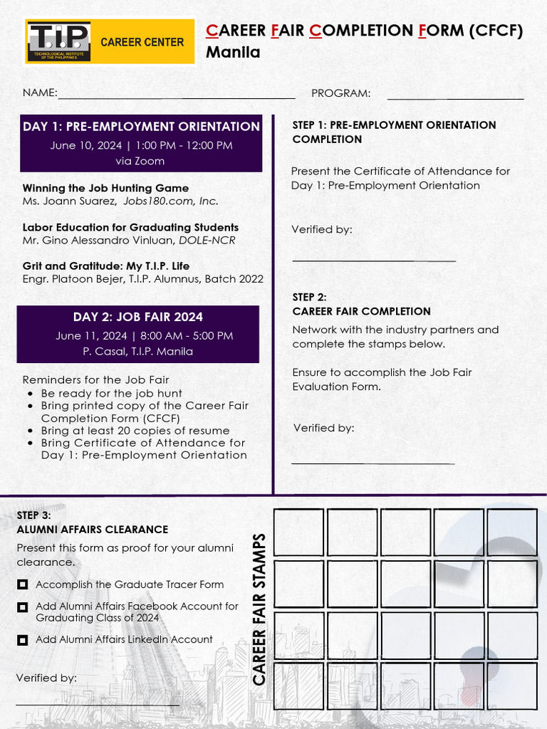 Career Fair Completion Form 2024 | PDF