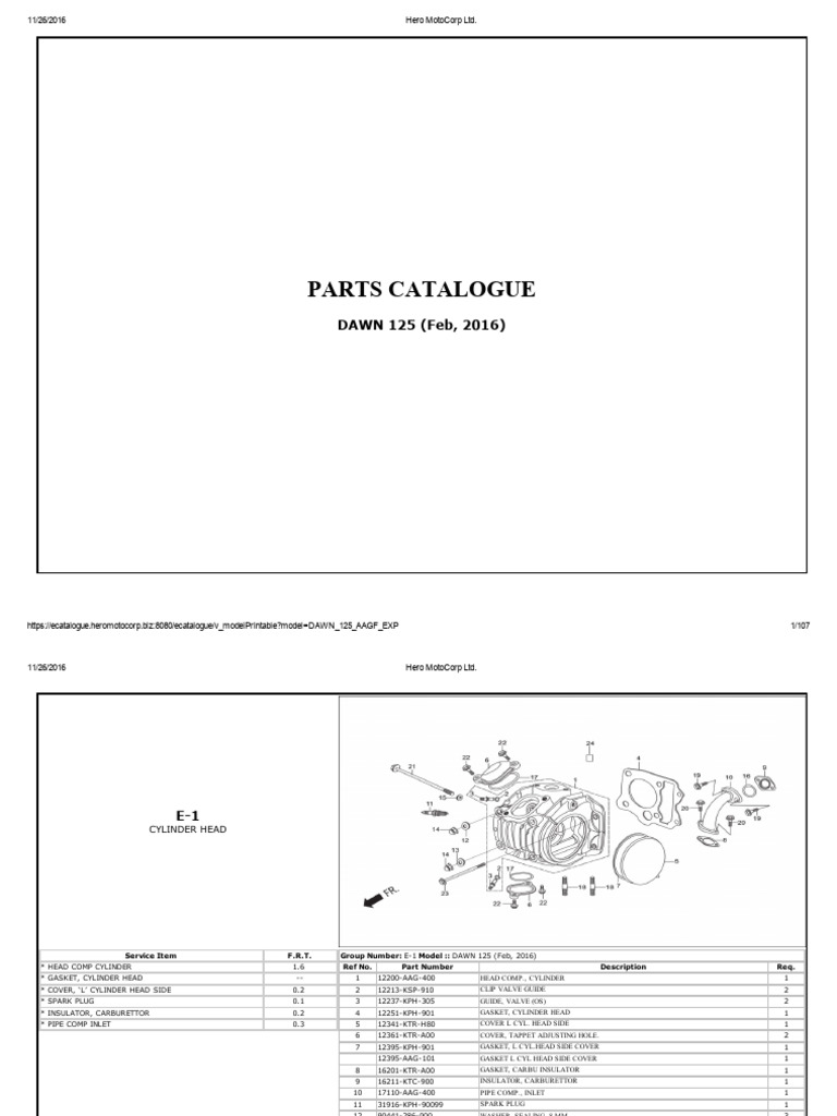 Hero MotoCorp Dawn 125 Parts Catalogue | PDF | Piston | Clutch