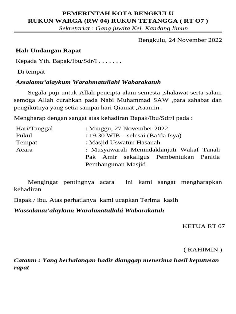Contoh Undangan RT | PDF