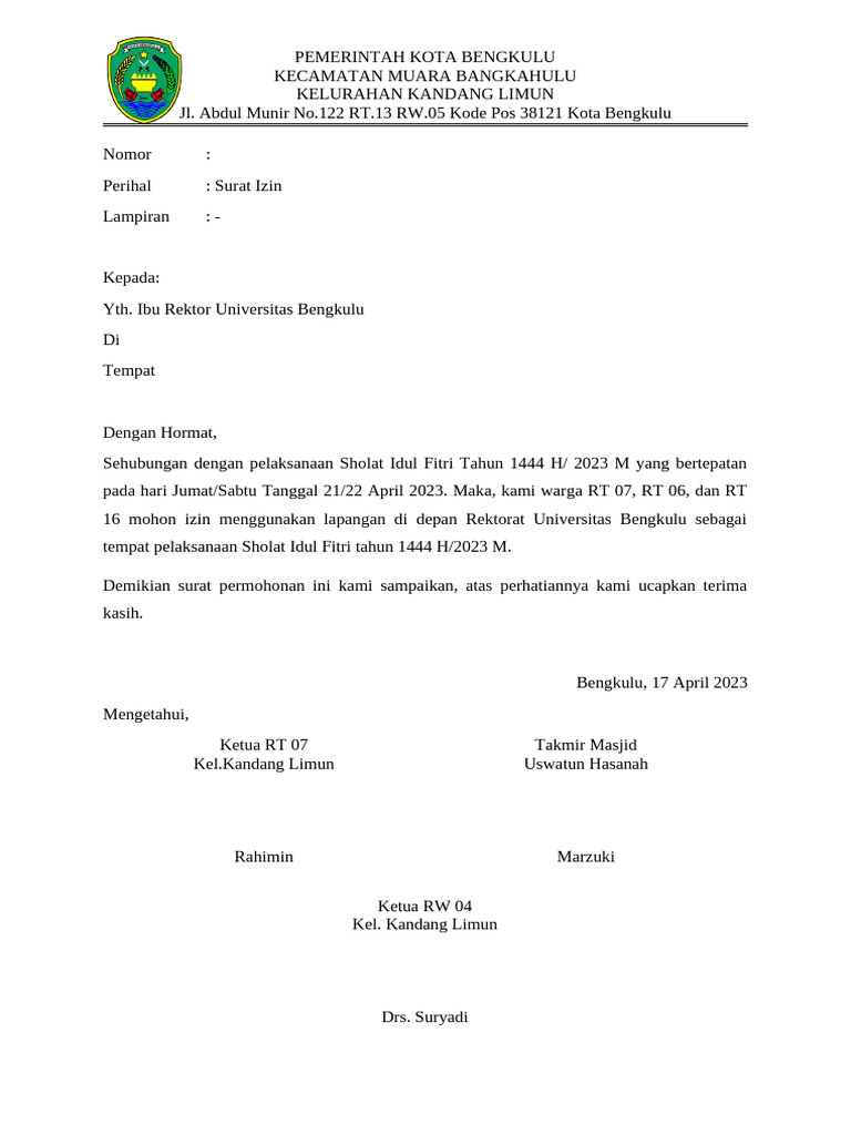 Contoh Surat Izin Menggunakan Fasilitas Umum | PDF