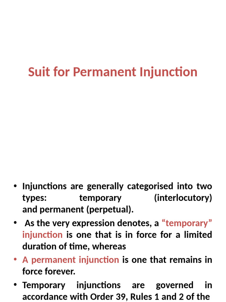 Suit For Permanent Injunction | PDF | Specific Performance | Injunction