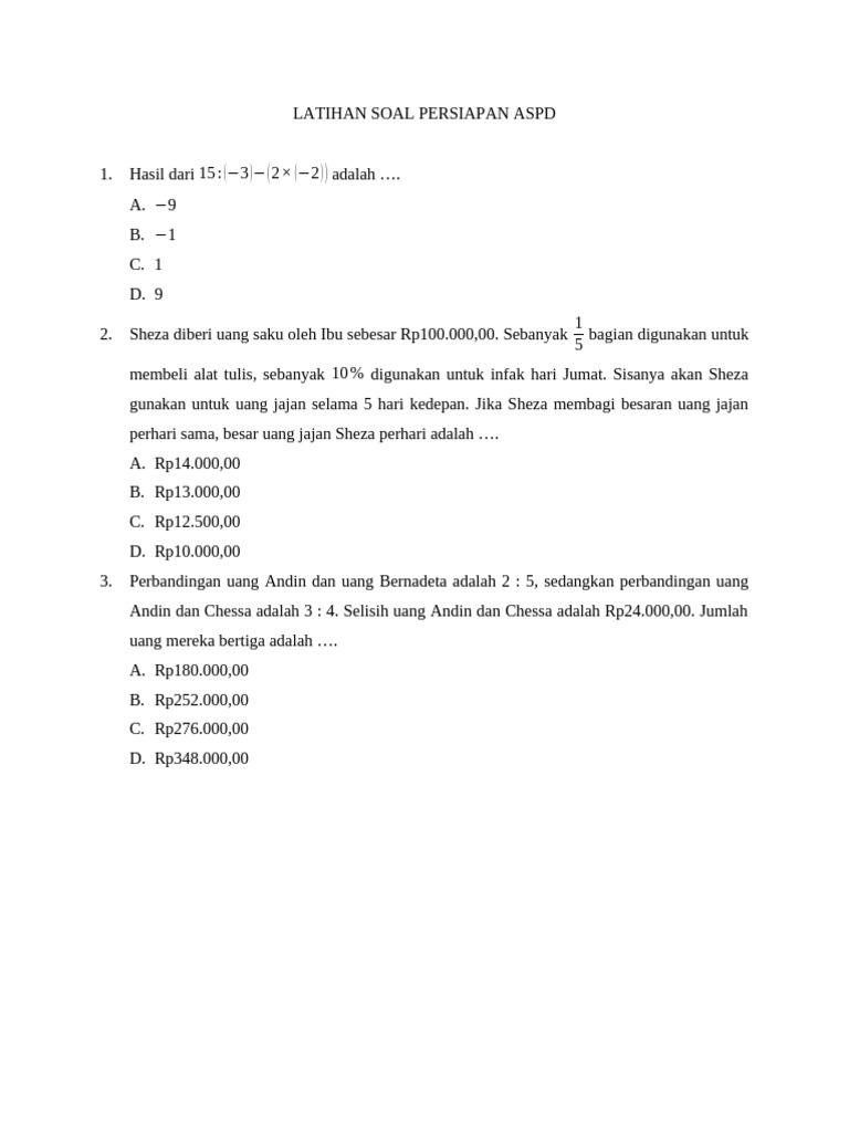 Latihan Soal Persiapan Aspd - 1 | PDF