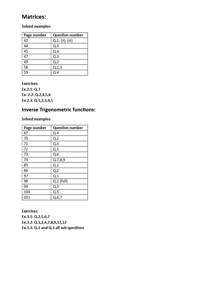 Important Qns - Matrices and ITF | PDF