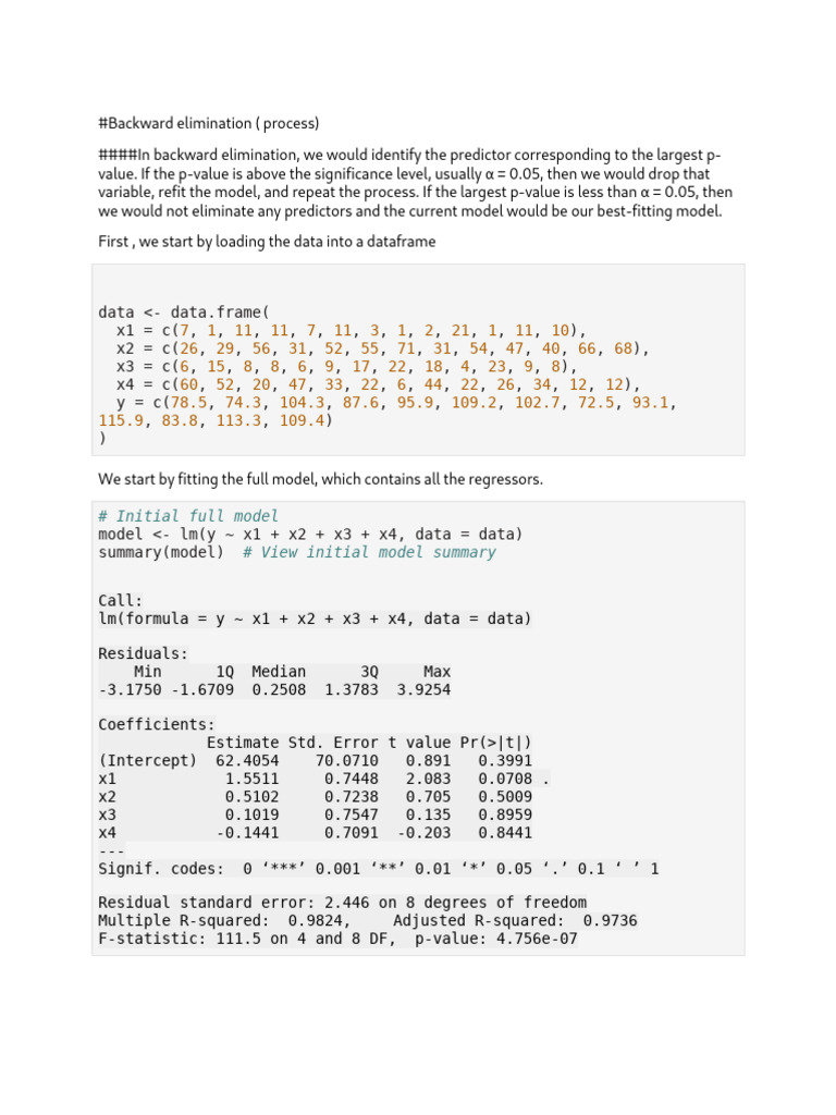 Backward Elimination Mattouhi Aicha | PDF | Coefficient Of Determination | Errors And Residuals