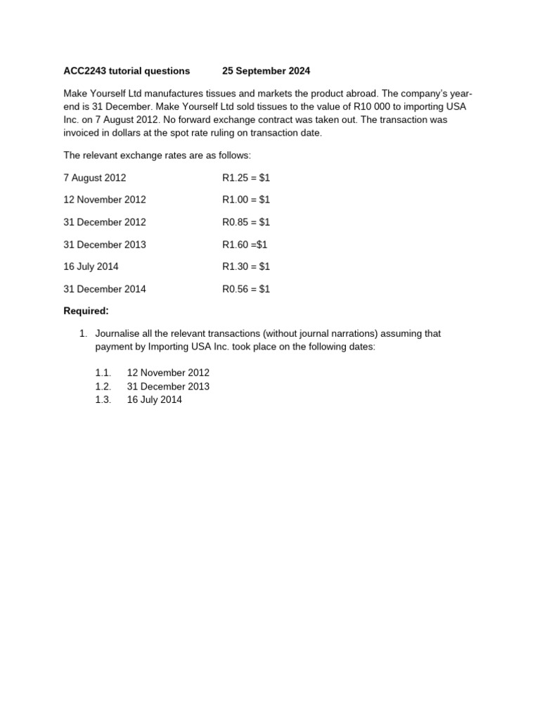 Tutorial Questions IAS21 25 | PDF | Depreciation | Debits And Credits