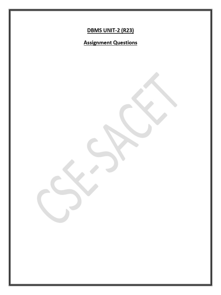 DBMS UNIT-2 Assignment Questions R23 | PDF | Relational Database | Relational Model