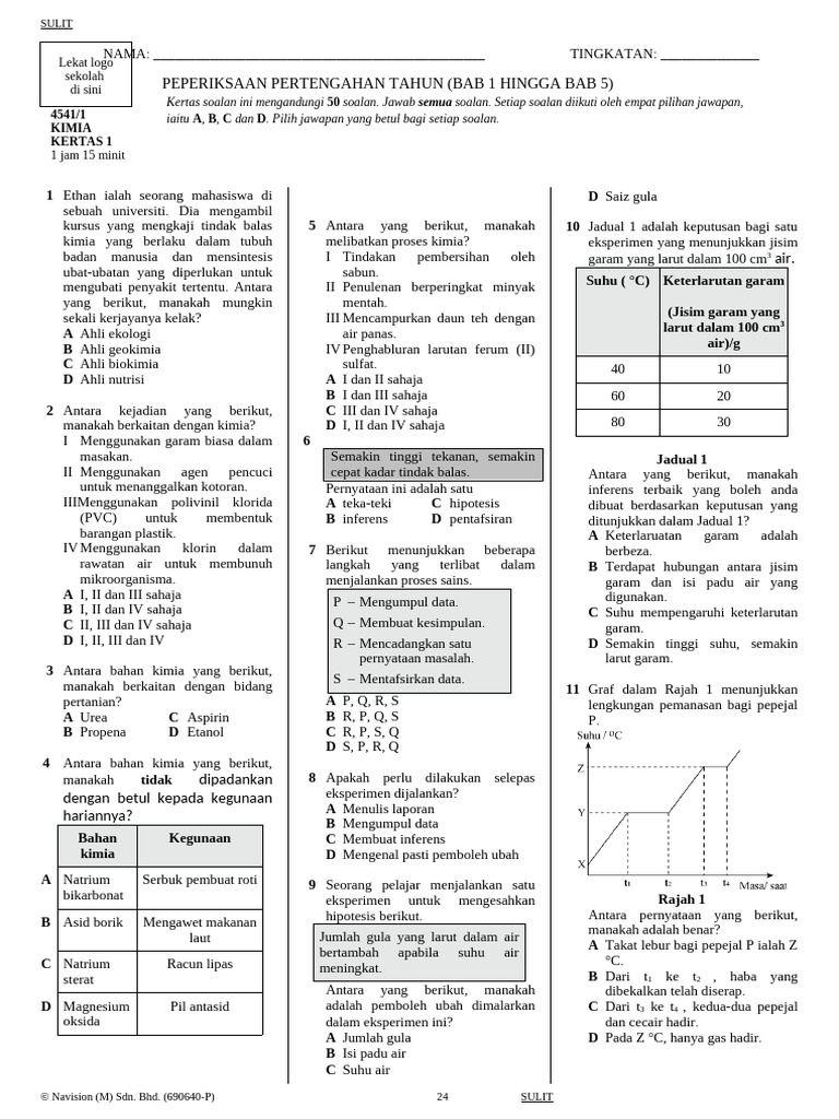 IT Chem F4 Mid-Year Examination (M) | PDF