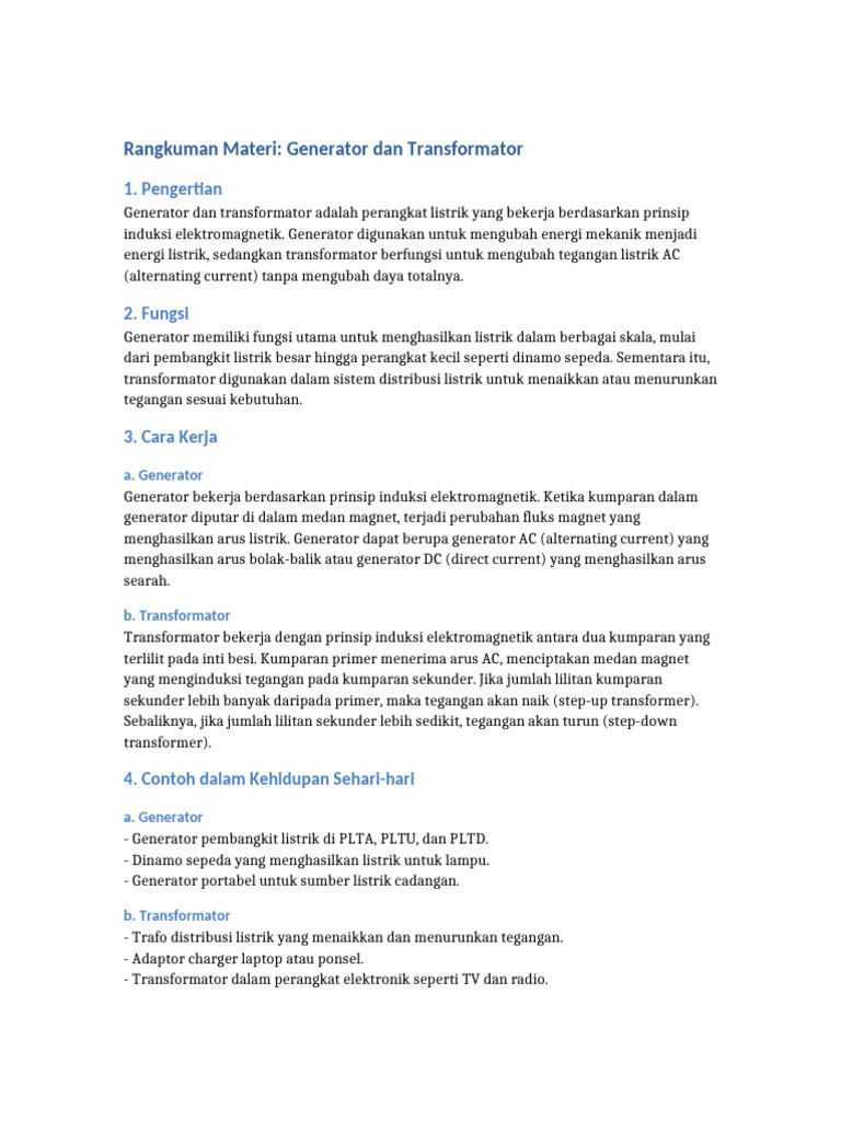 Rangkuman_Generator_Transformator | PDF
