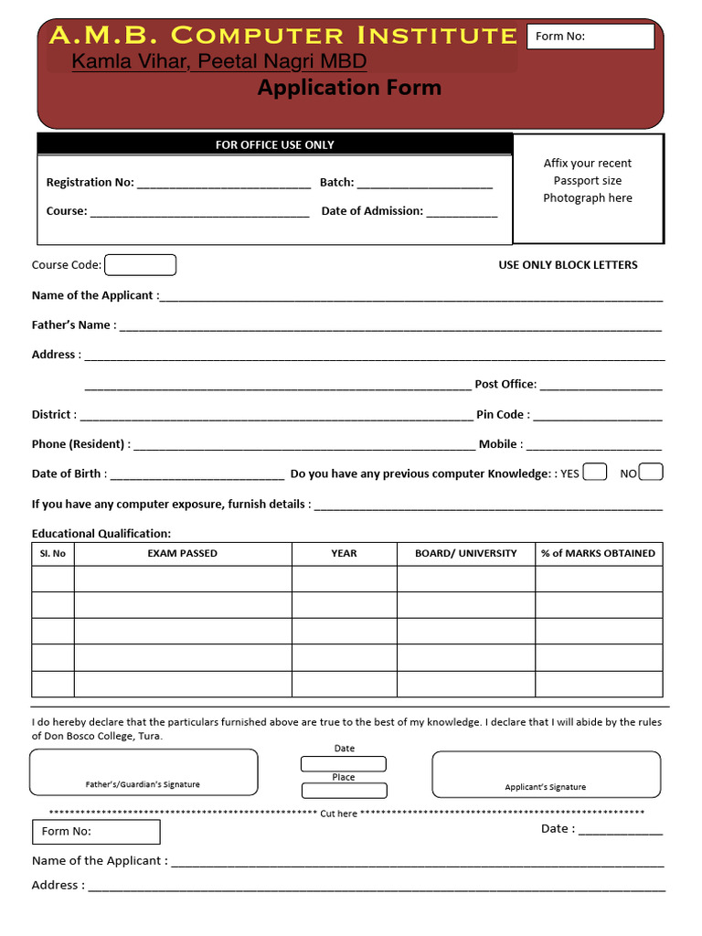 Computer Skills Admission Form | PDF