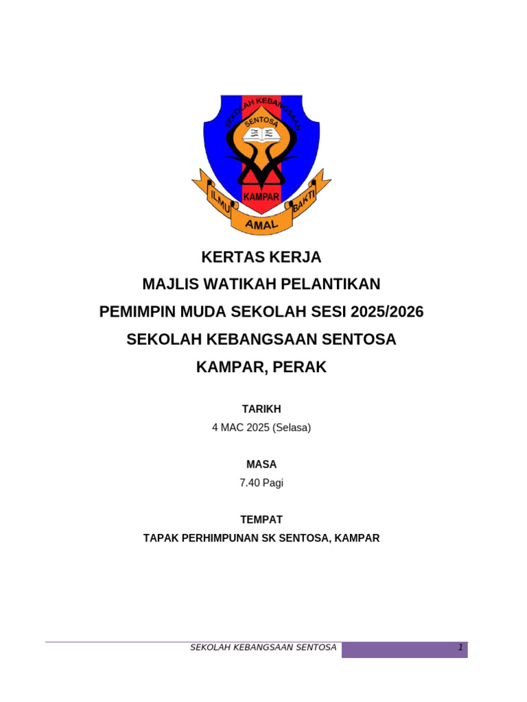 Kertas Kerja Watikah Pelantikan Pemimpin Muda Sekolah | PDF