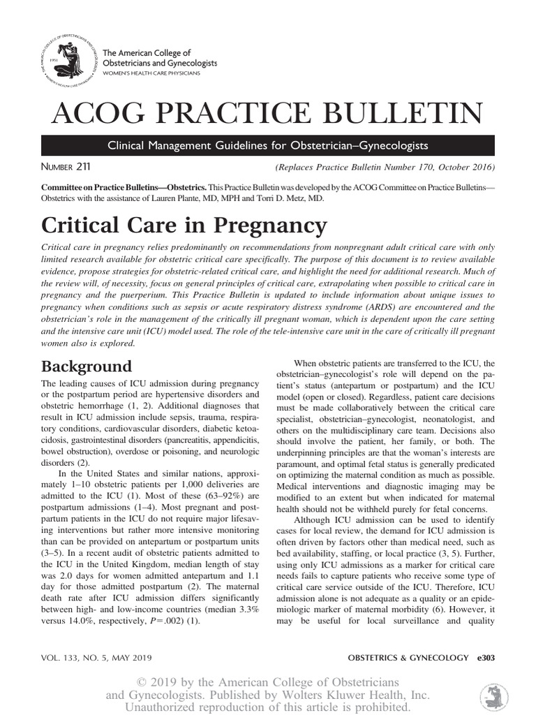 Acog Practice Bulletin No 211 Critical Care In.39 | PDF | Sepsis ...