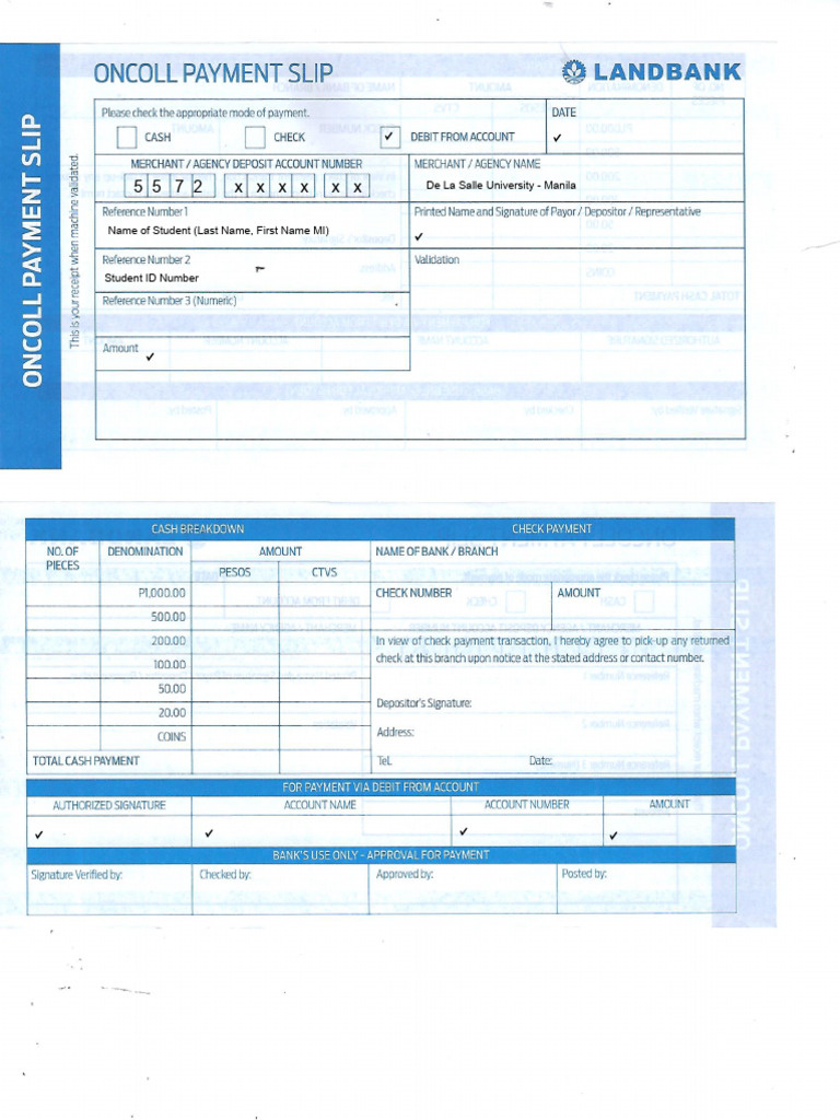 Landbank Oncoll Payment Slip | PDF