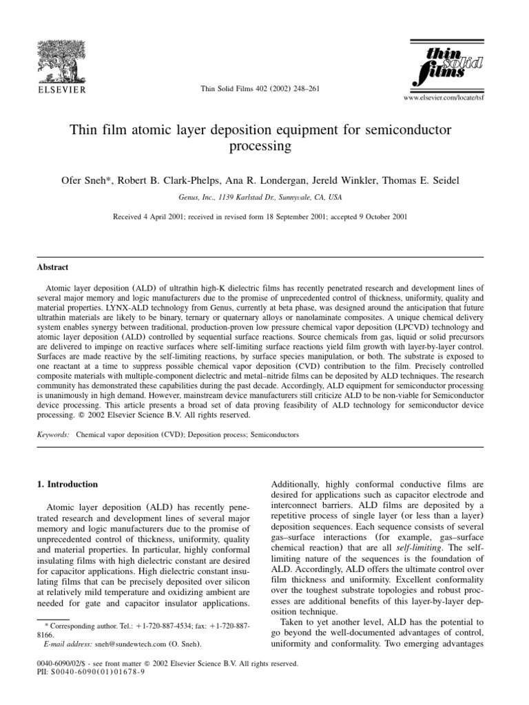 Thin Film Atomic Layer Deposition Equipm | PDF | Chemical Vapor ...