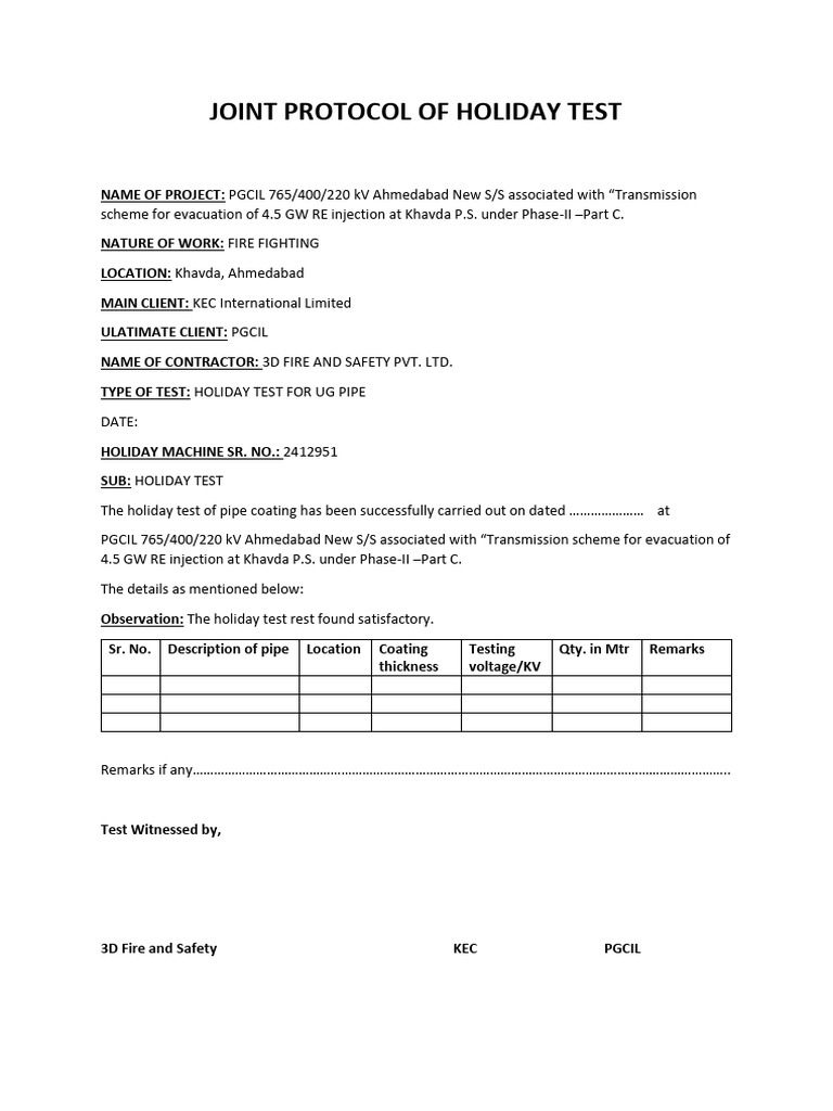 Holiday Test Report for PGCIL Project | PDF