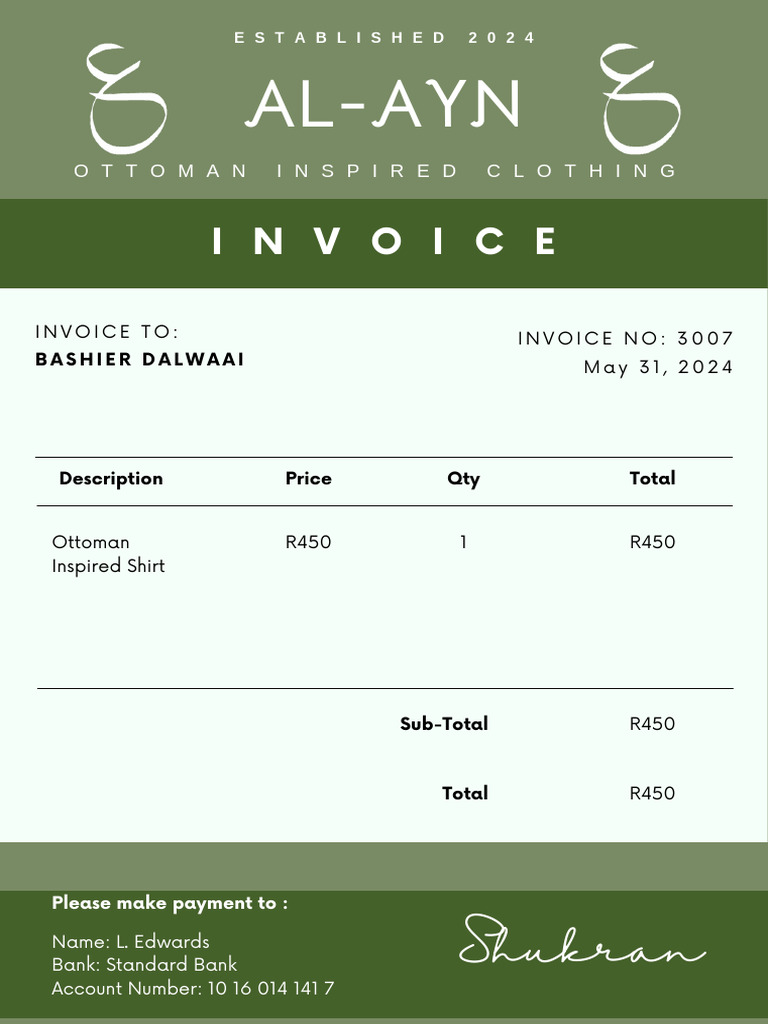 Ottoman Inspired Clothing Invoice | PDF