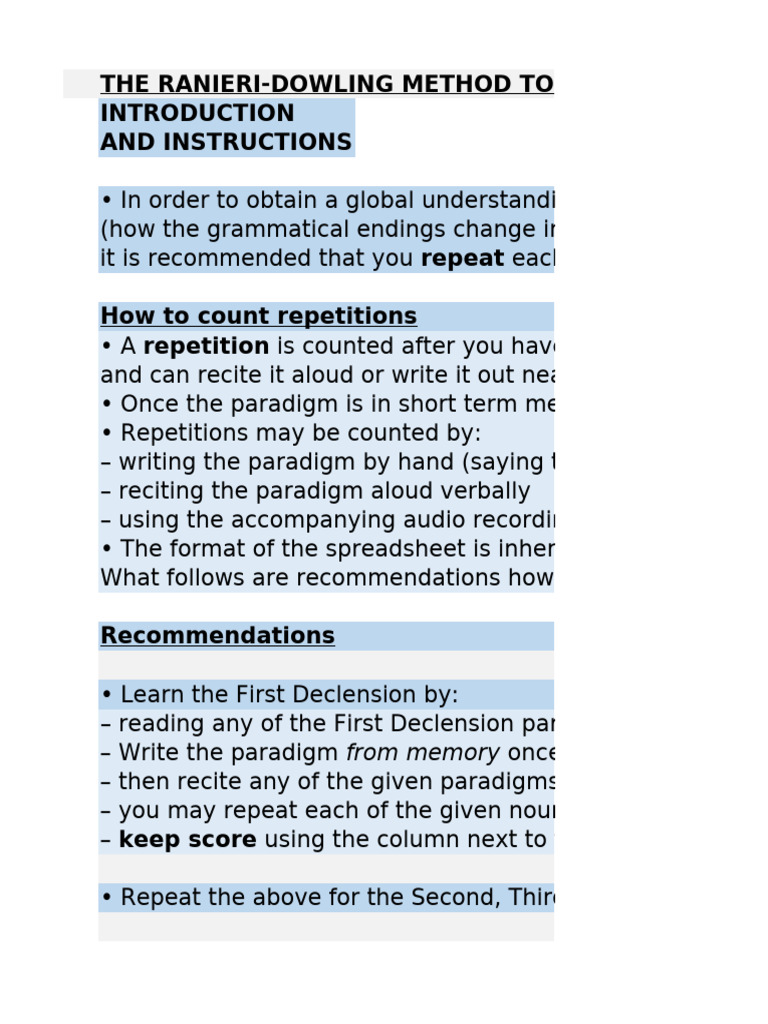Latin Ranieri-Dowling Method Summary of Forms V 1.1 | PDF | Grammatical ...