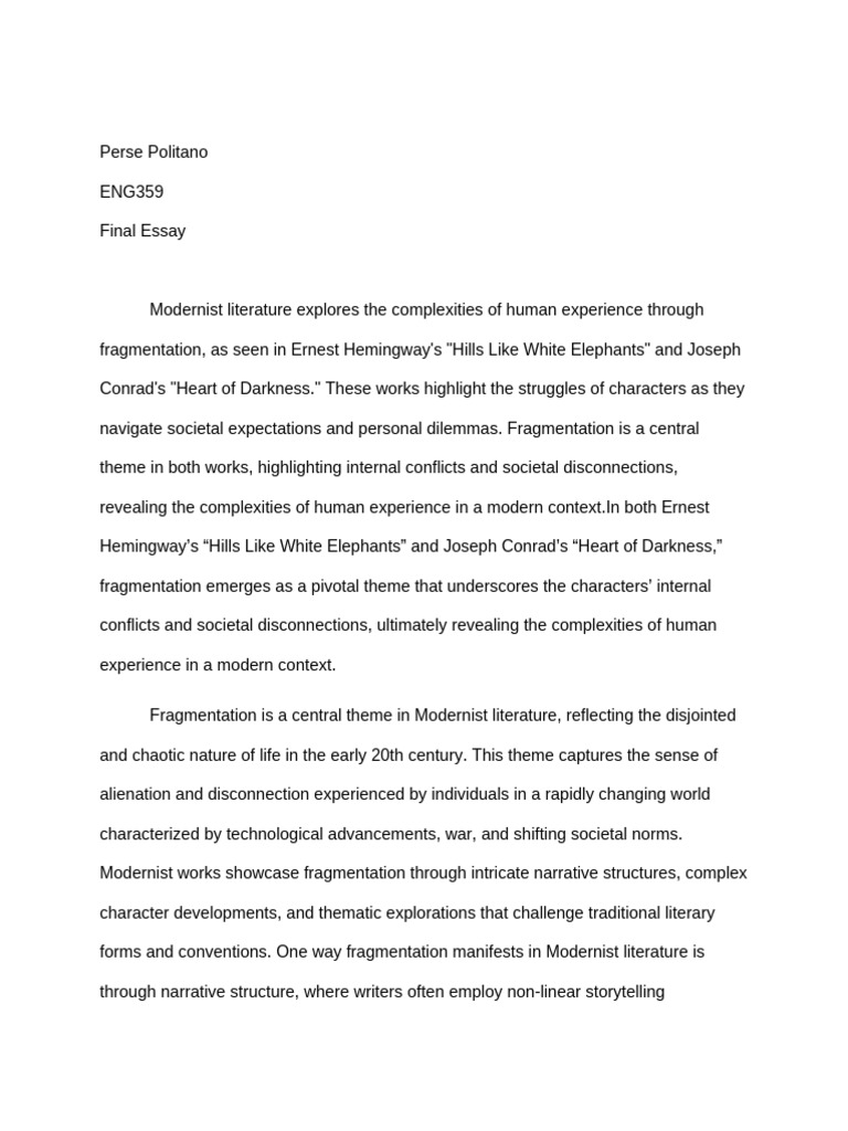 Essay Modernist Themes in Literature - Fragmentation | PDF | Literary ...