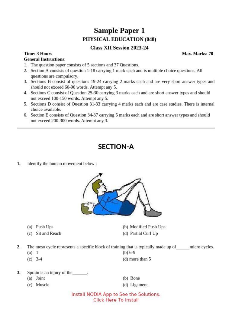 PHY EDU MODEL PAPER | PDF | Force | Body Mass Index