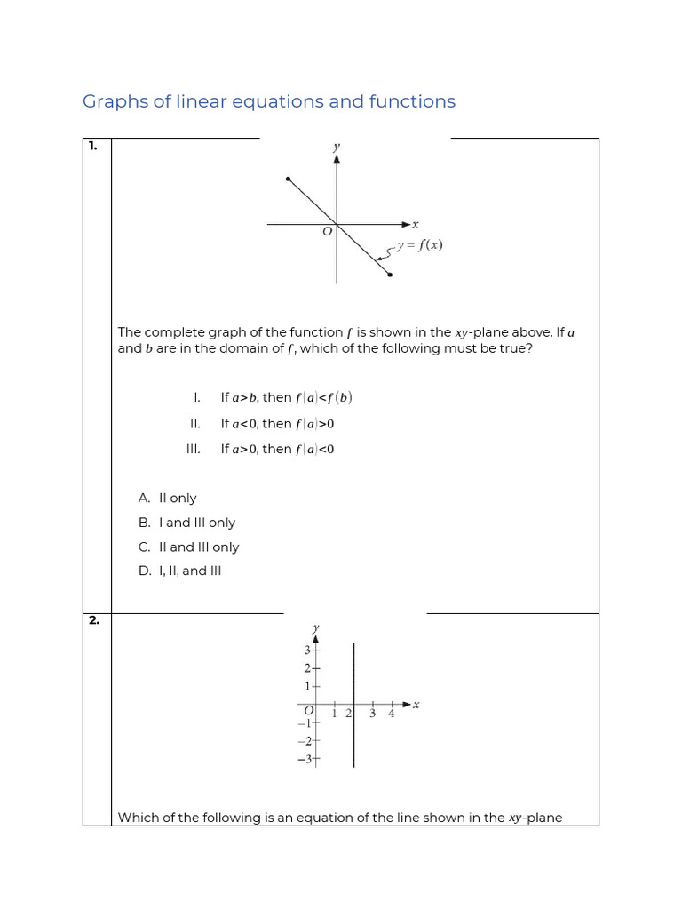 Linear Equations Quiz | PDF | Function (Mathematics) | Mathematical ...