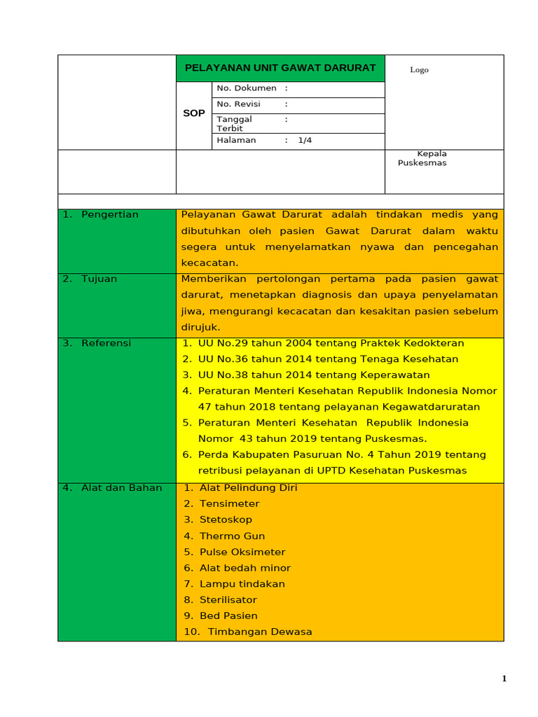 SOP Pelayanan UGD | PDF