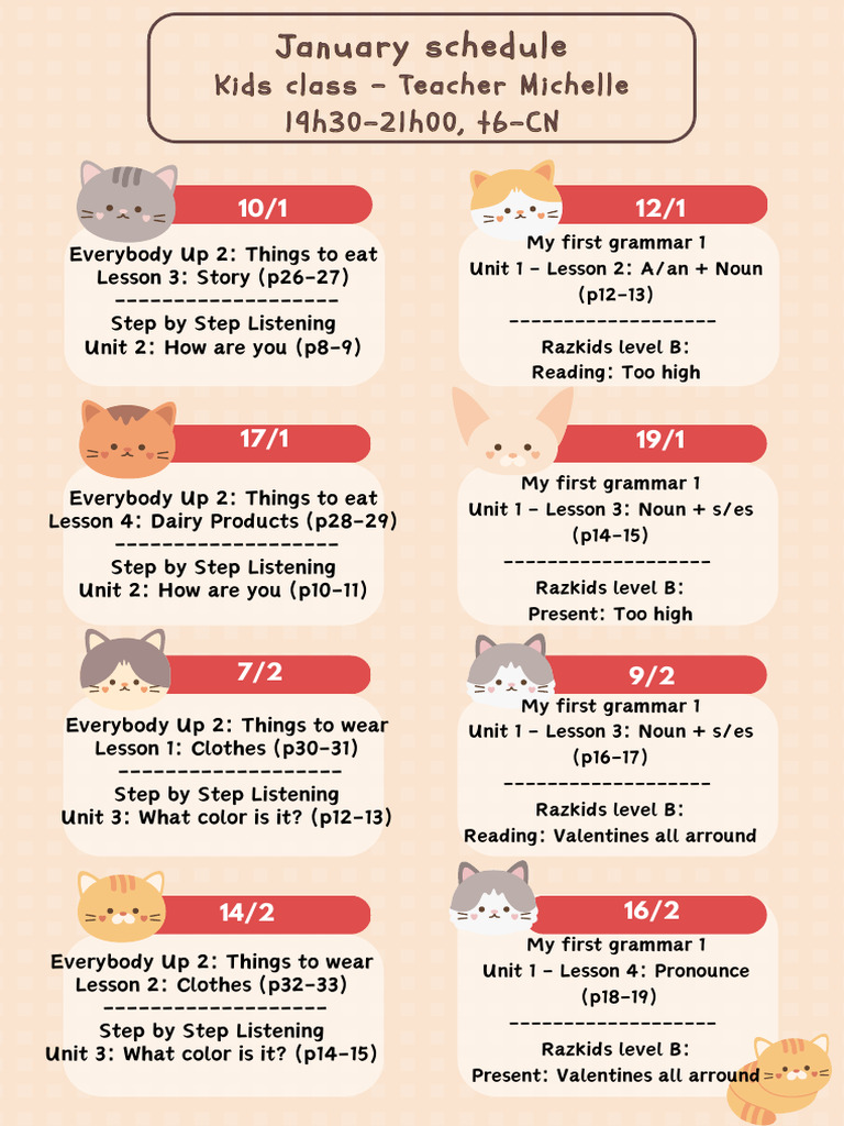 January Class Schedule and Lessons | PDF