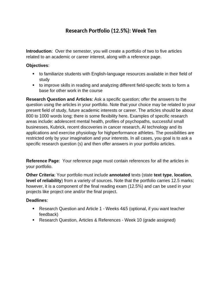 Research Portfolio Guidelines and Examples | PDF