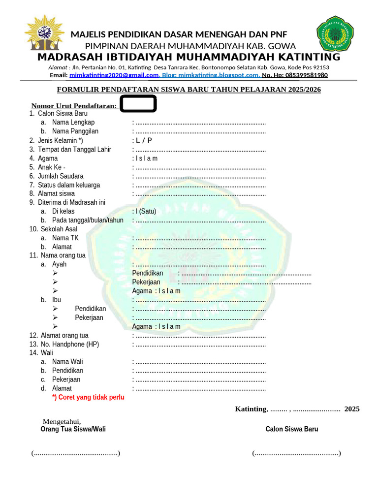Formulir PPDB SD 2025 Katinting | PDF