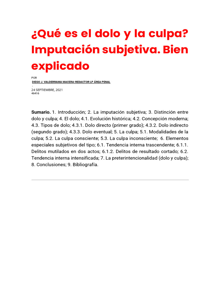 Qué Es El Dolo y La Culpa | PDF | Intención (Derecho Penal) | Homicidio