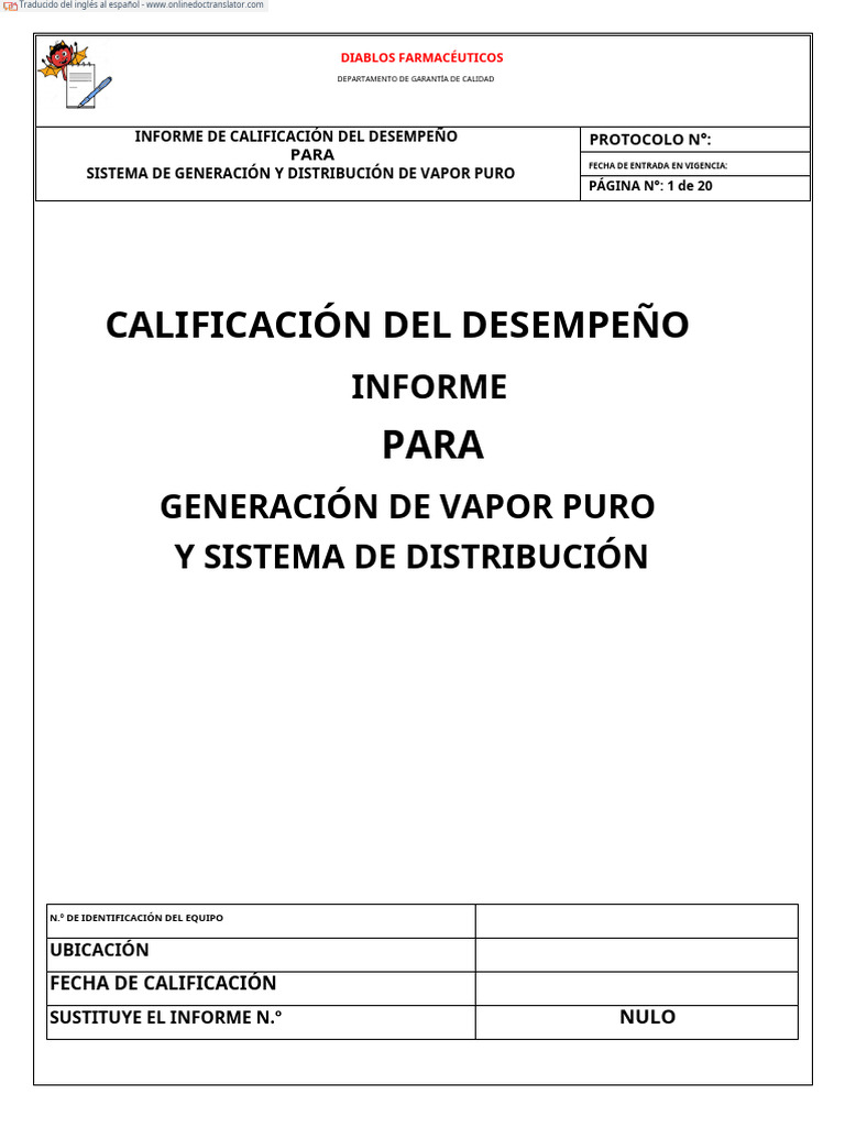 Performance Qualification Report For Pure Steam Generation Distribution ...