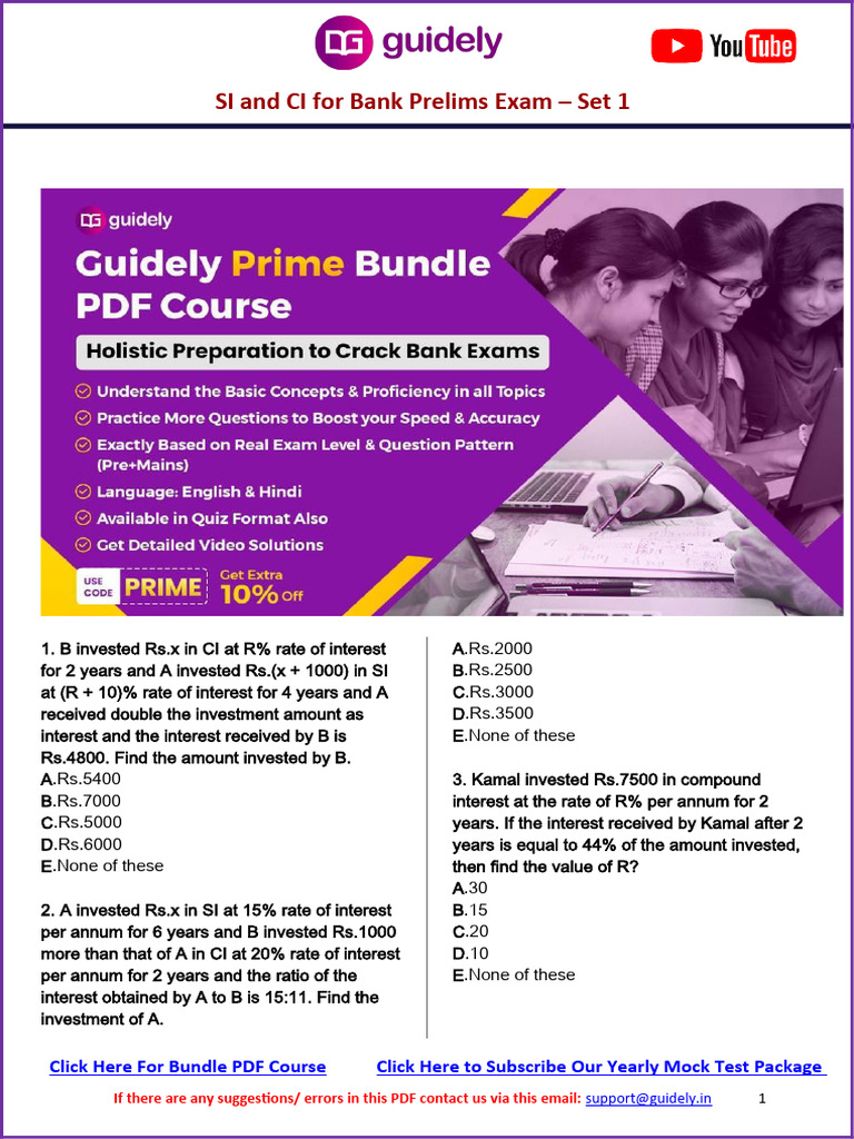 SI and CI Practice Questions for Bank Exams | PDF | Interest ...