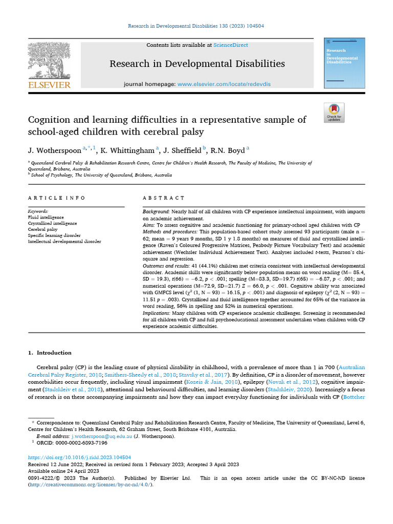 Cognition and learning difficulties in a representative sample of school-aged children with ...