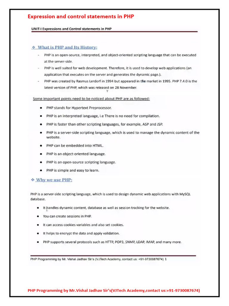 UNIT-I Expression and Control Statement in PHP | PDF | Control Flow | Boolean Data Type