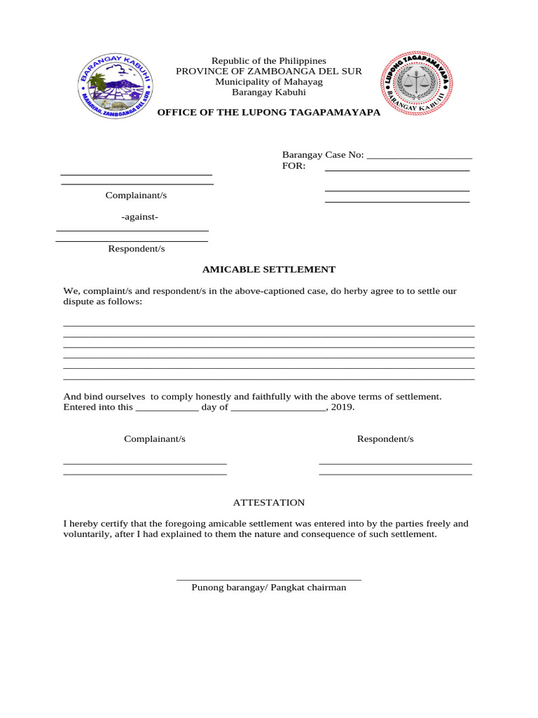 Amicable Settlement Agreement Form | PDF