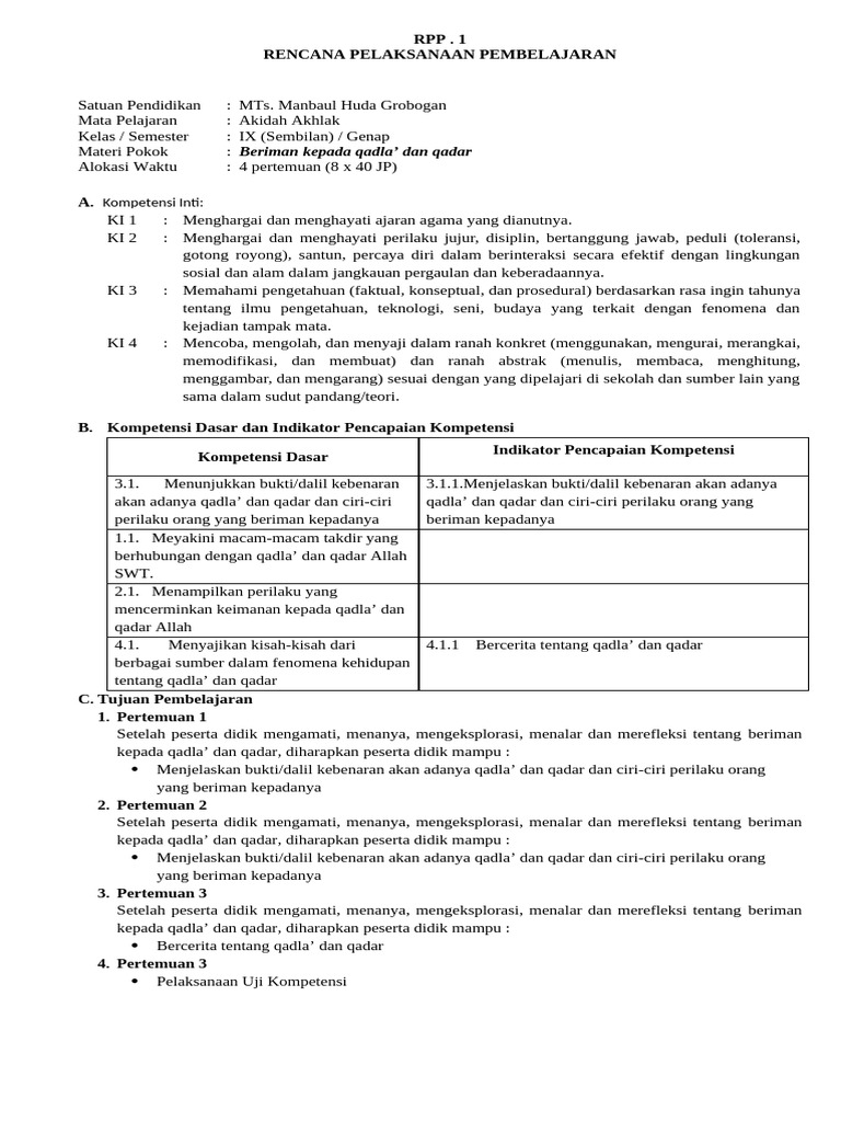 RPP Kls 9 Aa SMT 2 | PDF