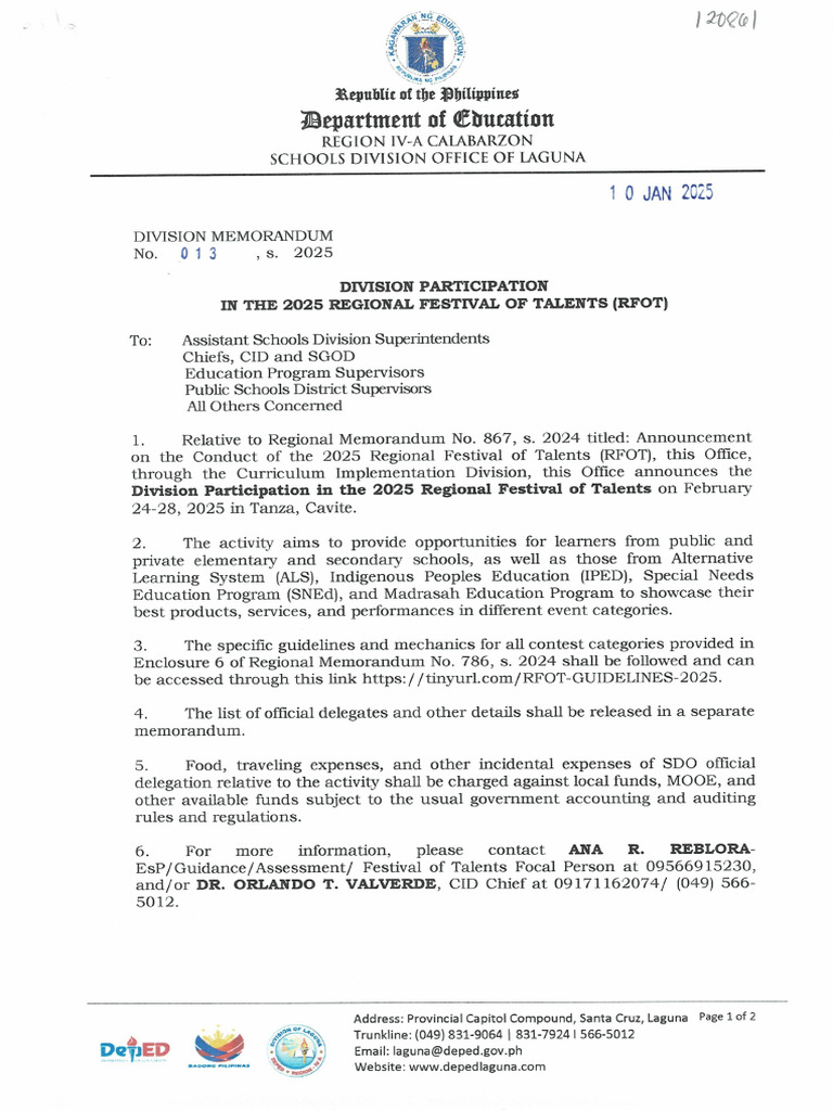 Dm013s2025 Division Participation in the 2025 Regional Festival of ...