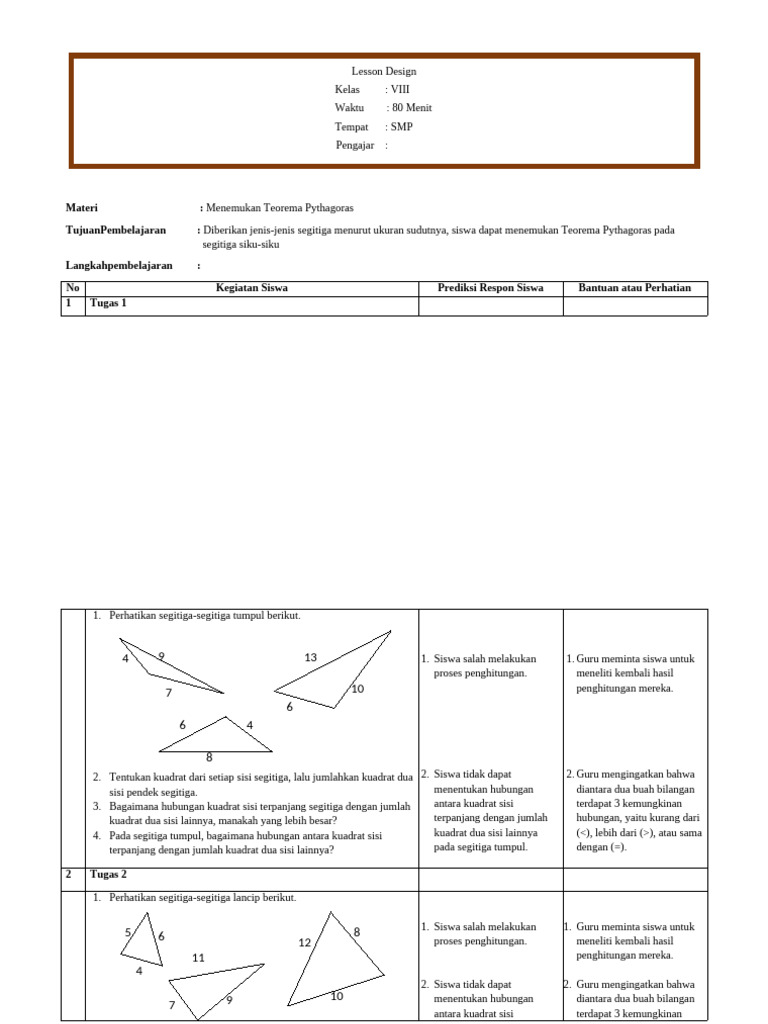 Lesson Design Pythagoras | PDF