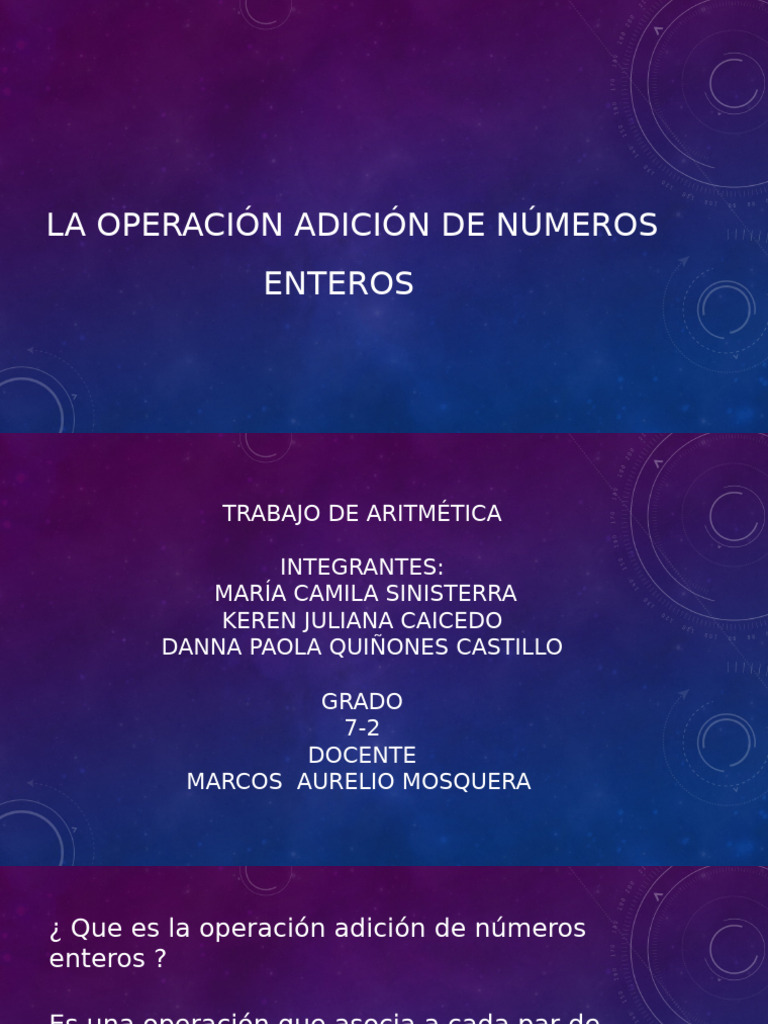La Operación Adición de Números Enteros.. | PDF