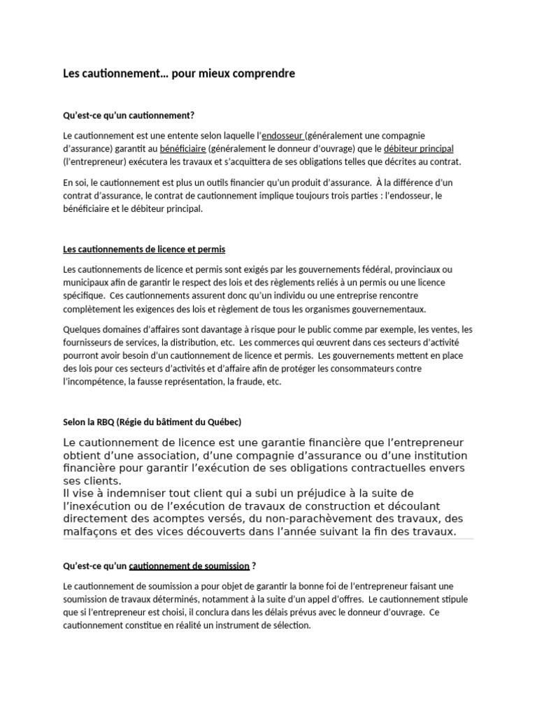 Comprendre le Cautionnement en Assurance | PDF | Cautionnement | Assurance